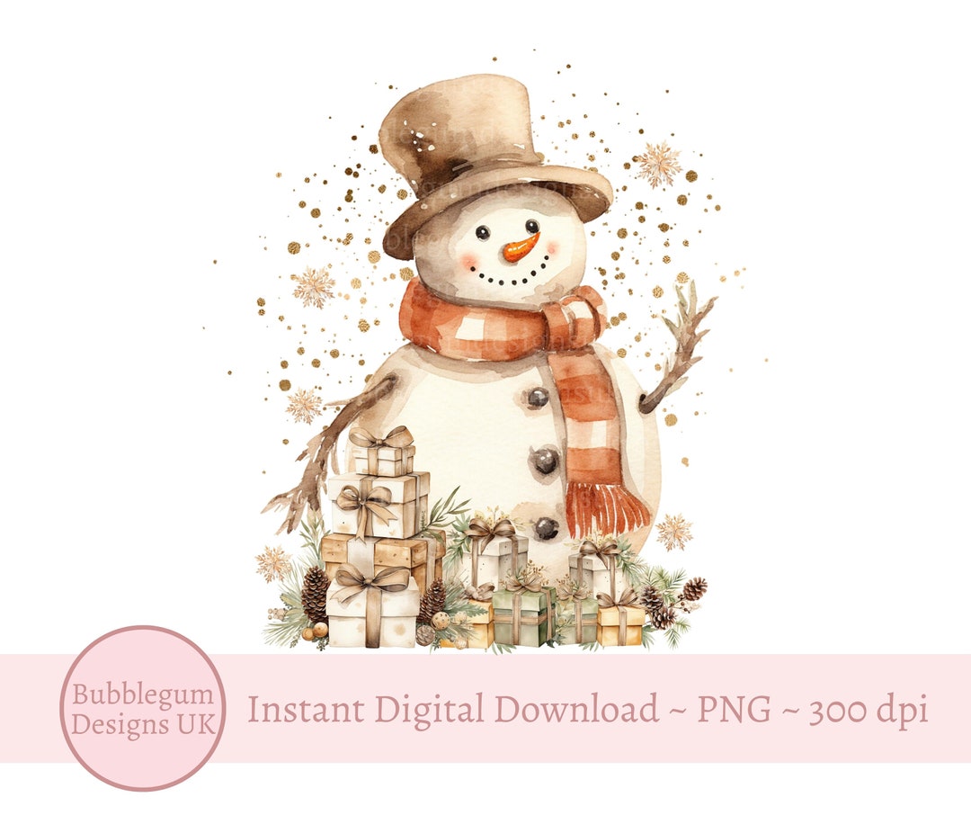 Gold Snowman PNG, Cute Snowman & Gifts Sublimation Design, Christmas ...