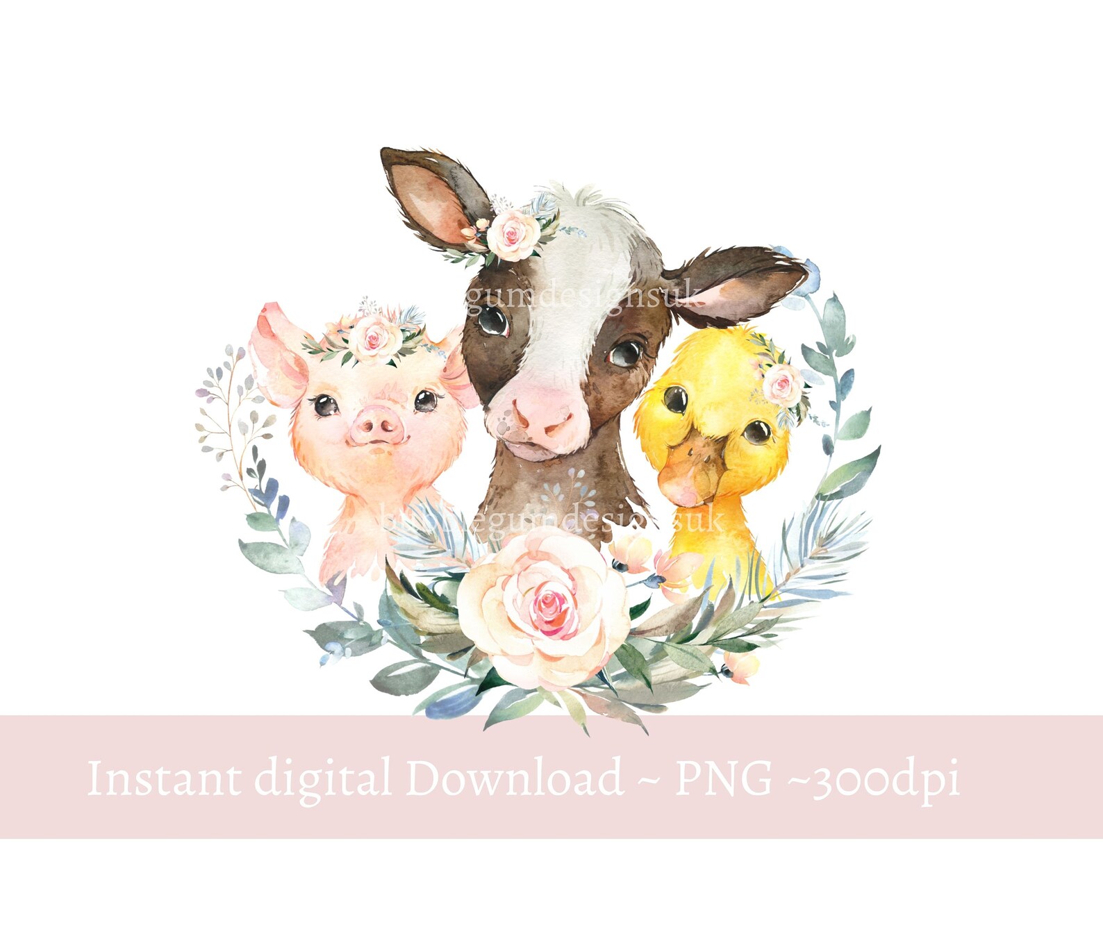Baby Farm Animals in Floral Crowns PNG Watercolor Baby - Etsy