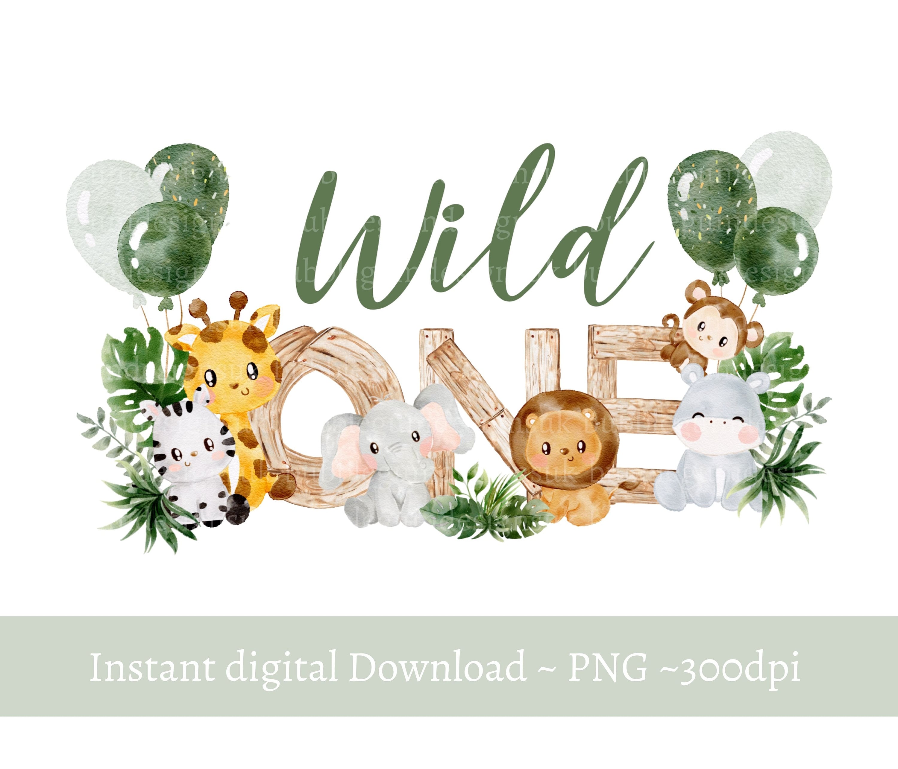 Wild One Baby Safari Animals PNG Watercolor Baby Animals T - Etsy