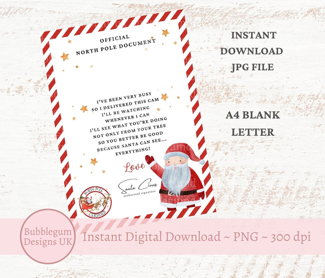 Santa Cam Letter, A4 Santa Christmas Letter, Santa Cam, Blank Christmas ...