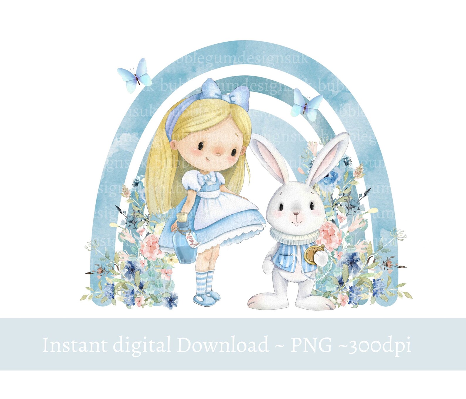 Alice & White Rabbit Rainbow PNG Alice Sublimation Design - Etsy