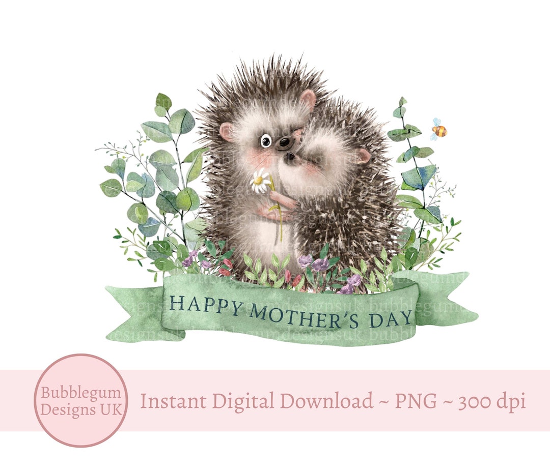 Hedgehogs Happy Mother's Day PNG, Mummy, Mom, Mothers Day Card Design ...
