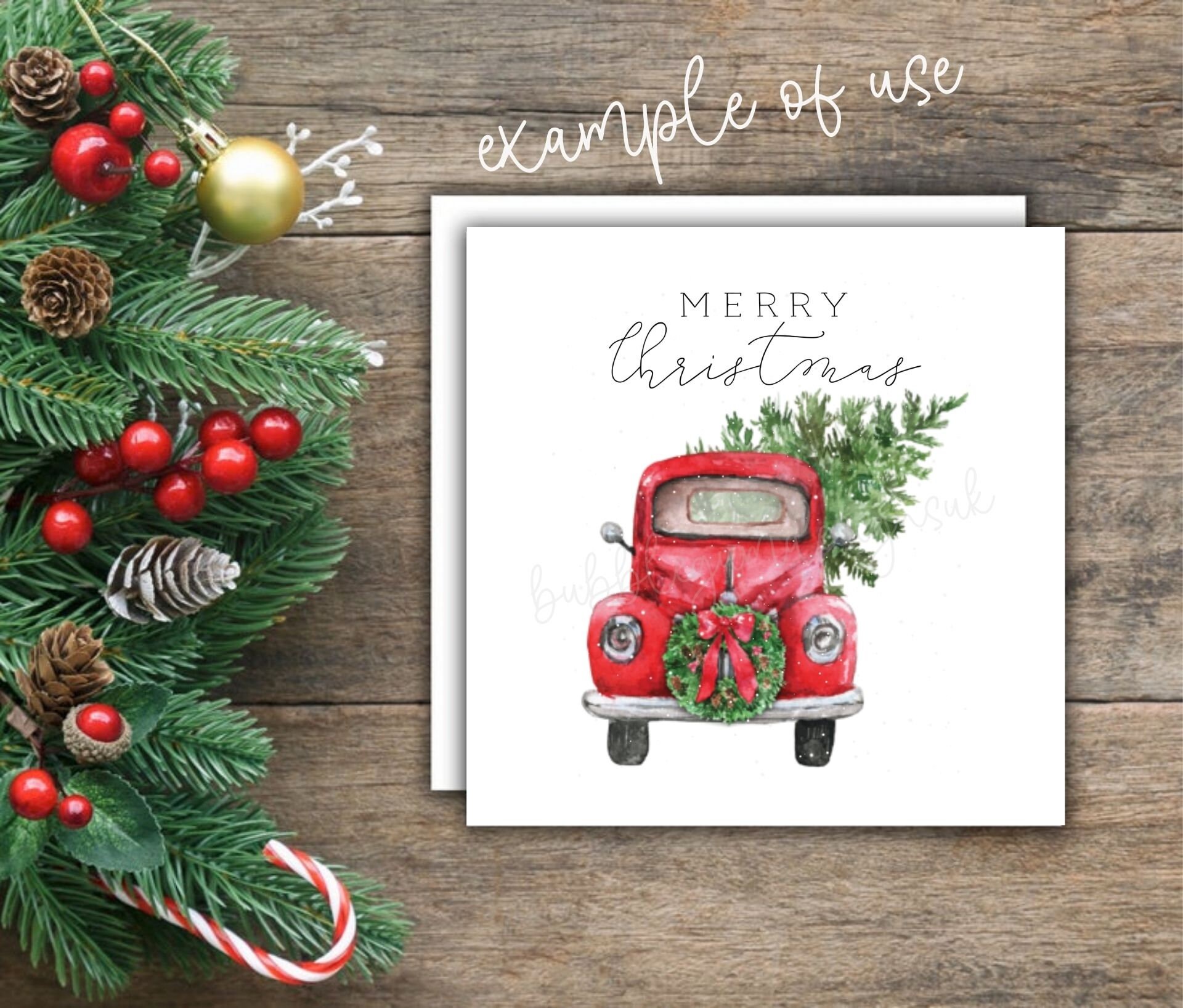 Merry Christmas Red Truck PNG, Christmas Card Design, Sublimation ...