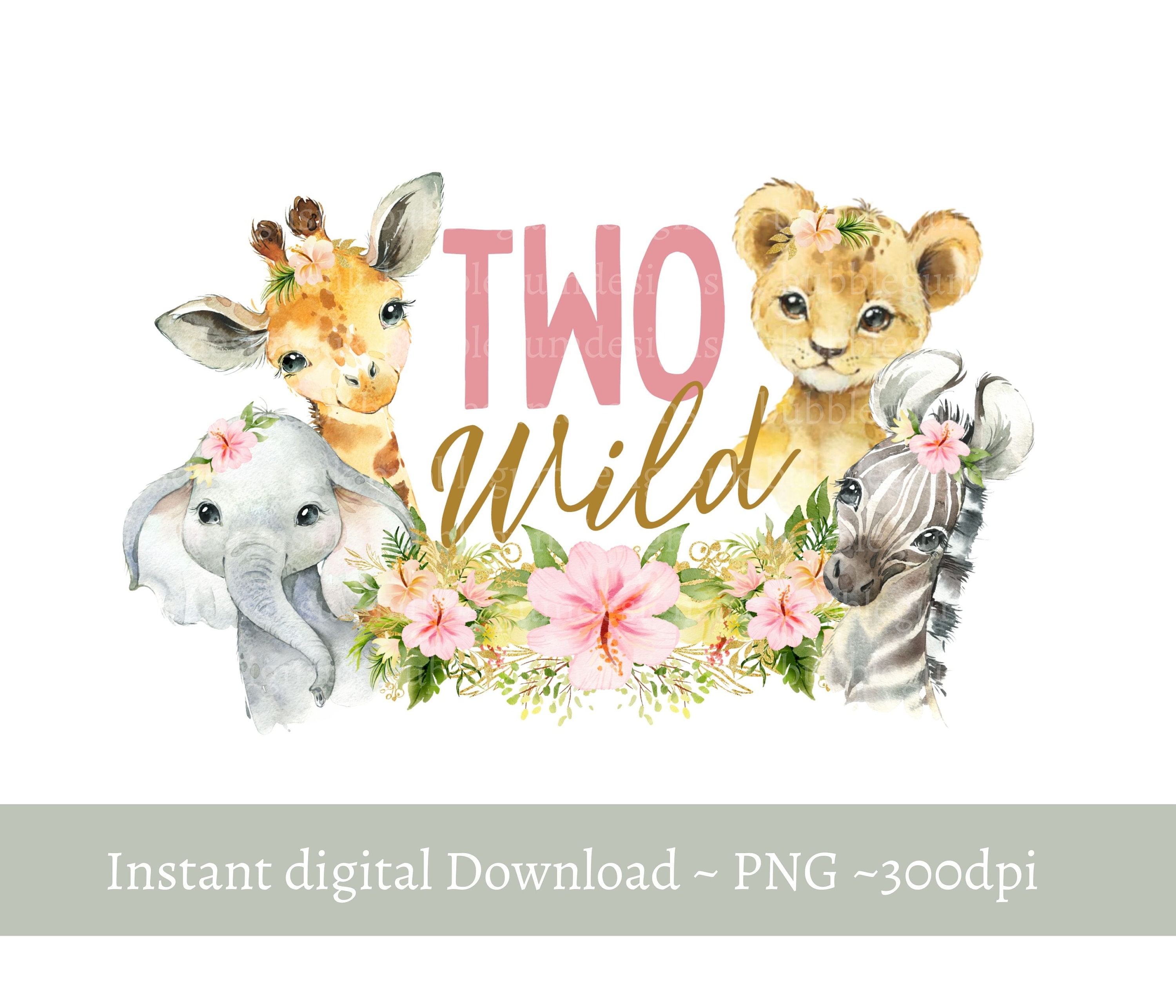 Girls Two Wild Baby Safari Animals PNG Watercolor Baby - Etsy UK