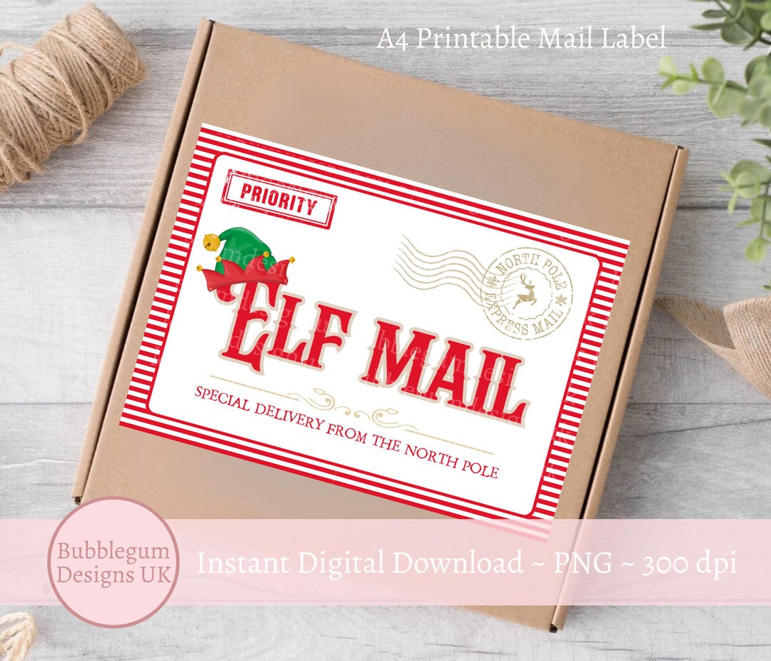 A4 Printable Elf Mail North Pole Shipping Label PNG, Christmas Special ...