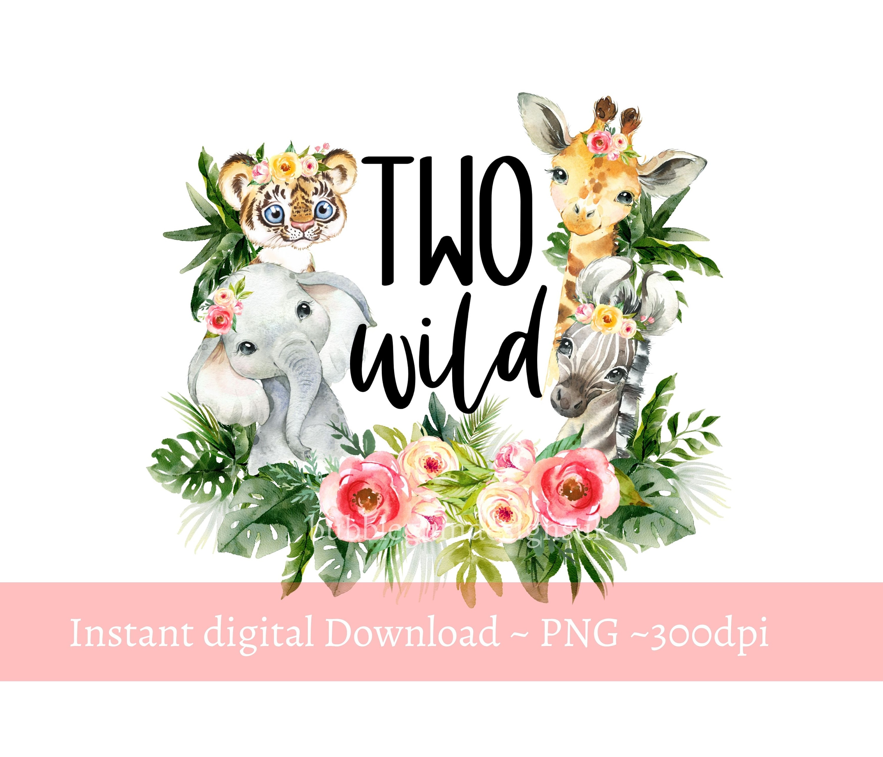 Girls Two Wild Baby Safari Animals PNG Watercolor Baby - Etsy Canada