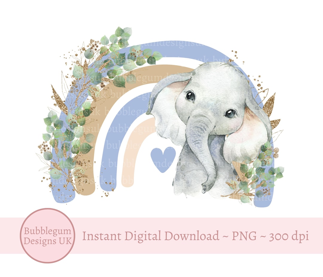 Blue Elephant Rainbow PNG, Cute Elephant Clipart, New Baby Card Design ...