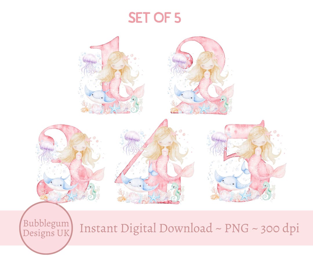 Pink Mermaid Birthday Sublimation Design, PNG, Girl's Birthday Card ...