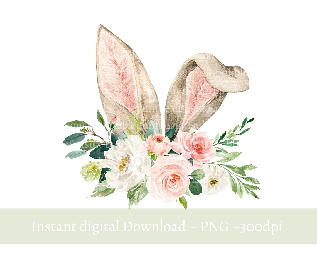 Blush Floral Easter Bunny Ears PNG Easter Clip Art Easter - Etsy