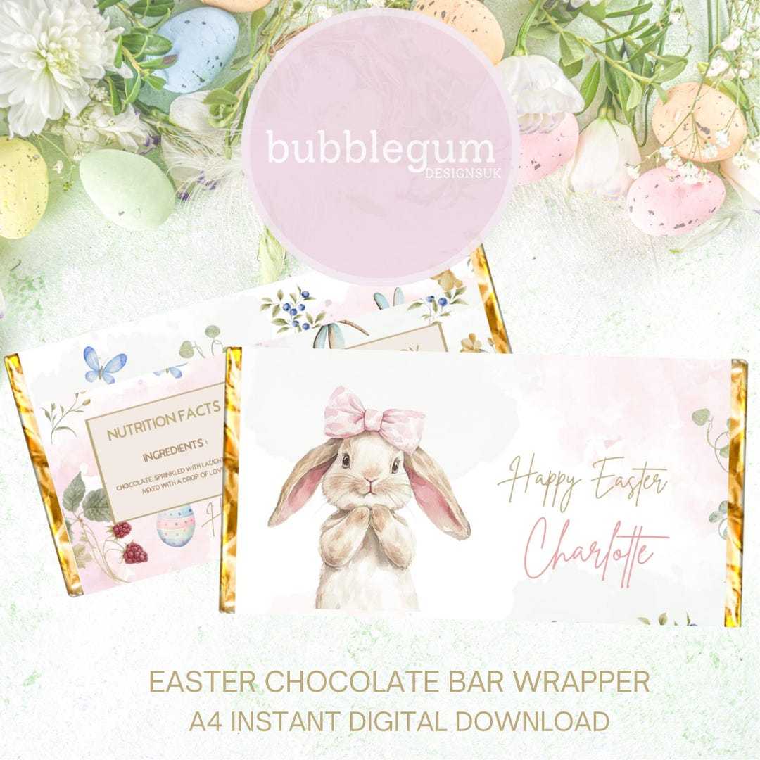 Printable Easter Chocolate Bar Wrapper, Woodland Easter Bunny Design, 1 ...