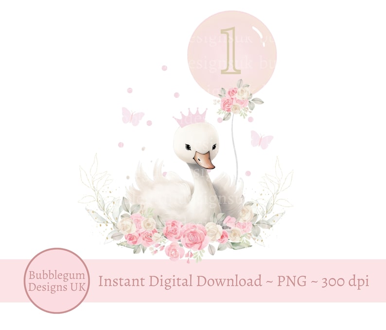Swan 1st Birthday PNG, Swan Sublimation Design, Girls First Birthday ...
