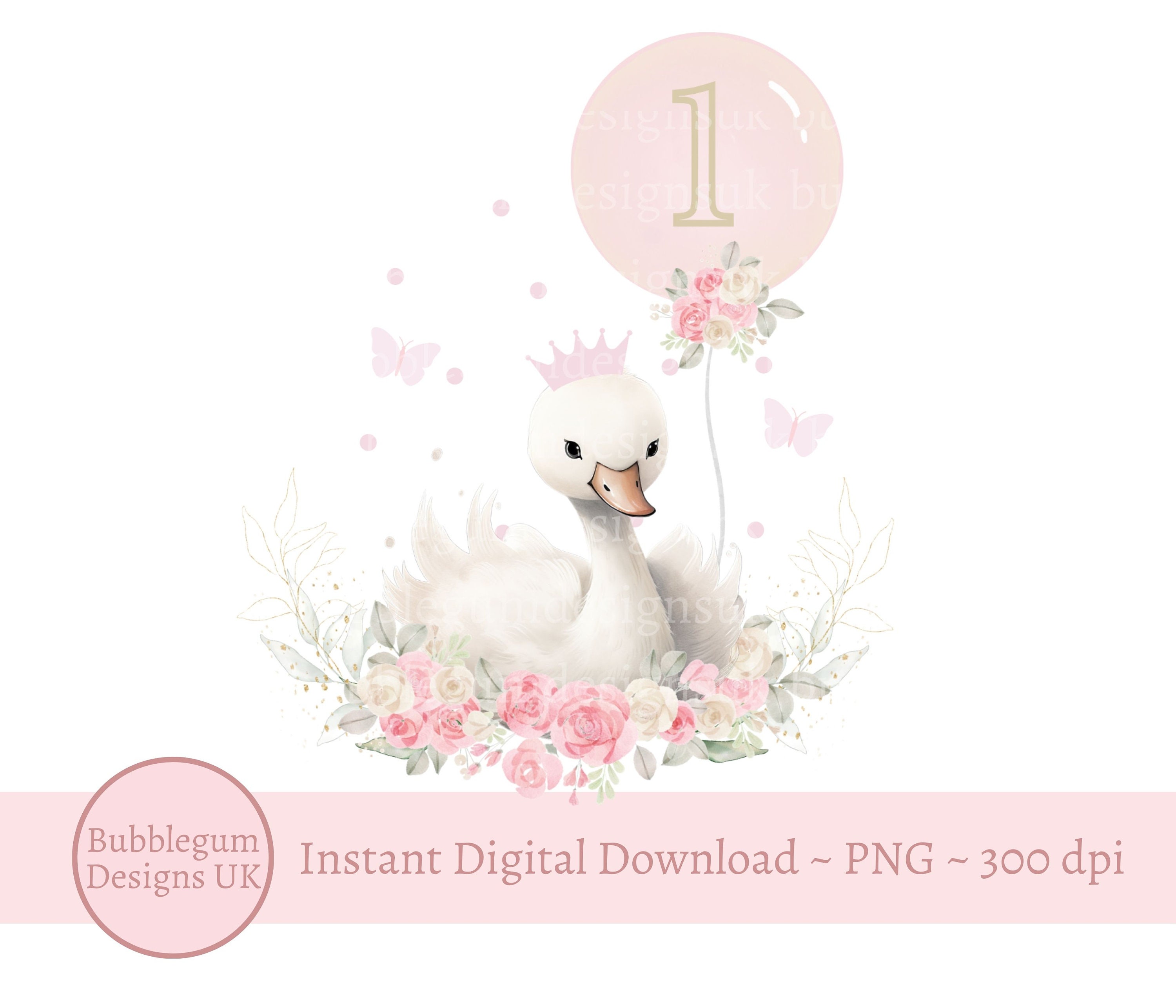 Swan 1st Birthday PNG, Swan Sublimation Design, Girls First Birthday ...