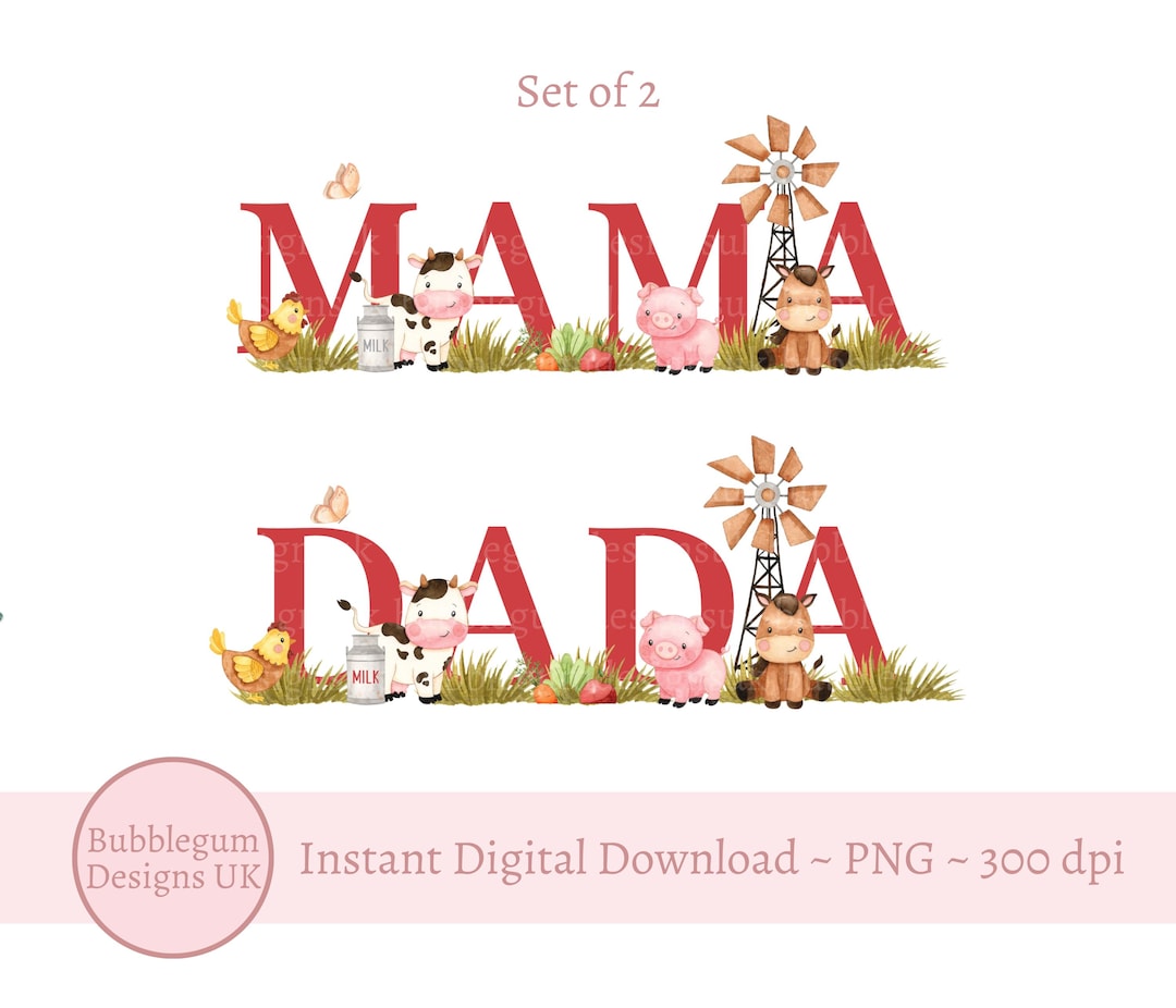 Mama & Dada Red Farm Birthday PNG, Farm Animals Sublimation Design ...