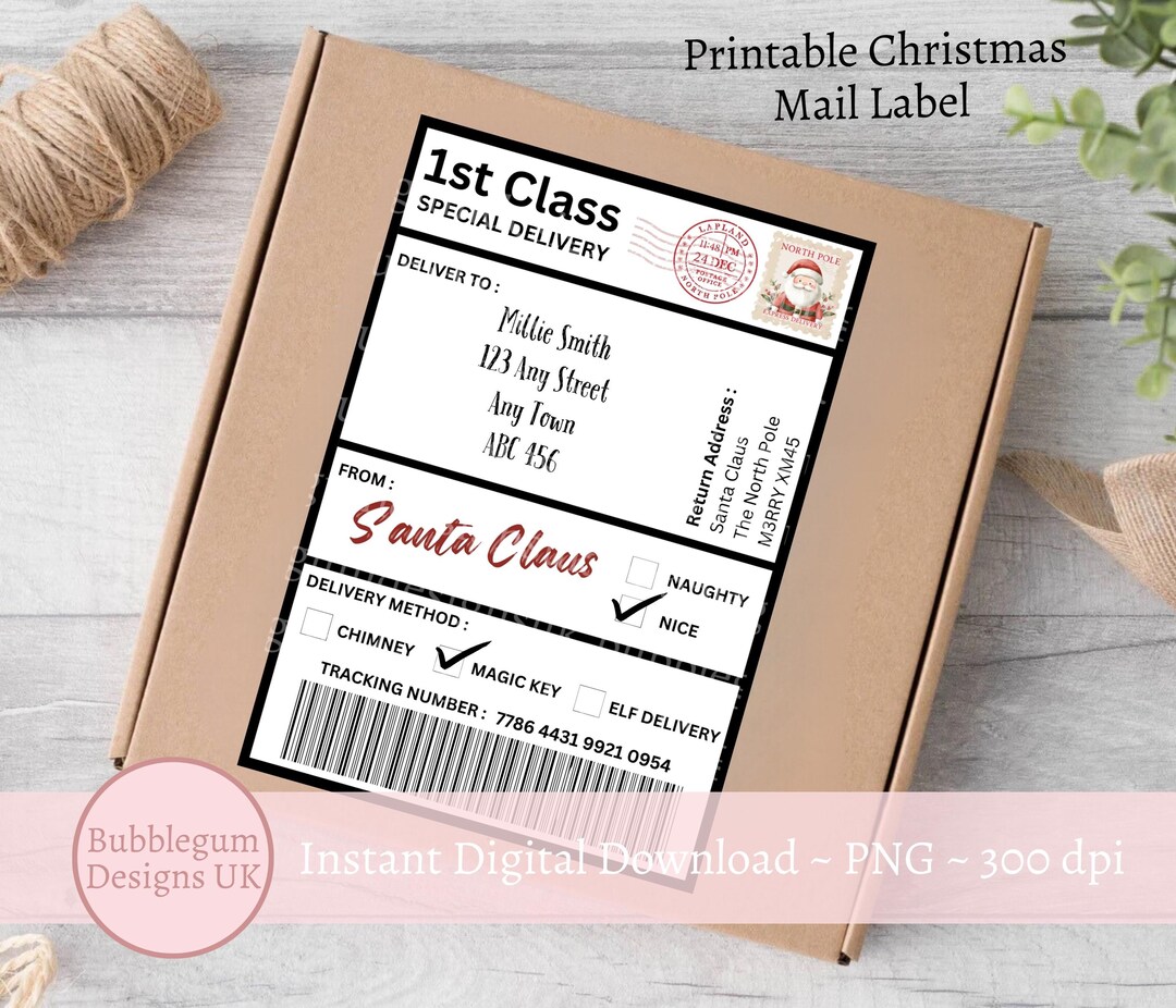 A4 Christmas Shipping Label, JPG, Parcel Label, Special Delivery ...