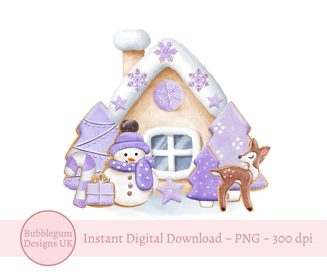 Purple Gingerbread Cookie Cottage PNG, Christmas Clipart, Christmas ...