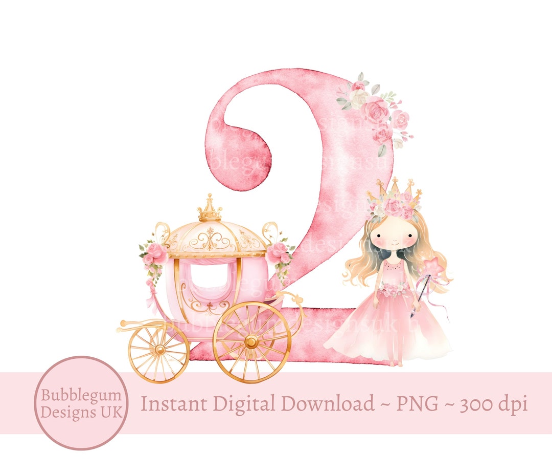 Pink Princess 2nd Birthday PNG, 2nd Birthday Sublimation Design, Girl's ...