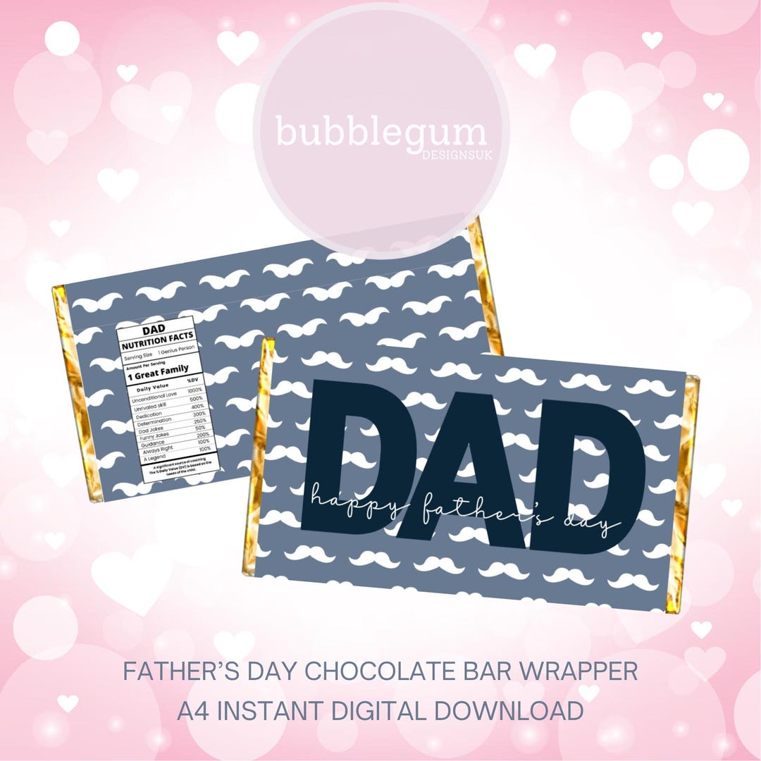 A4 Printable Father's Day Chocolate Bar Wrapper, Dad Happy Father's Day ...
