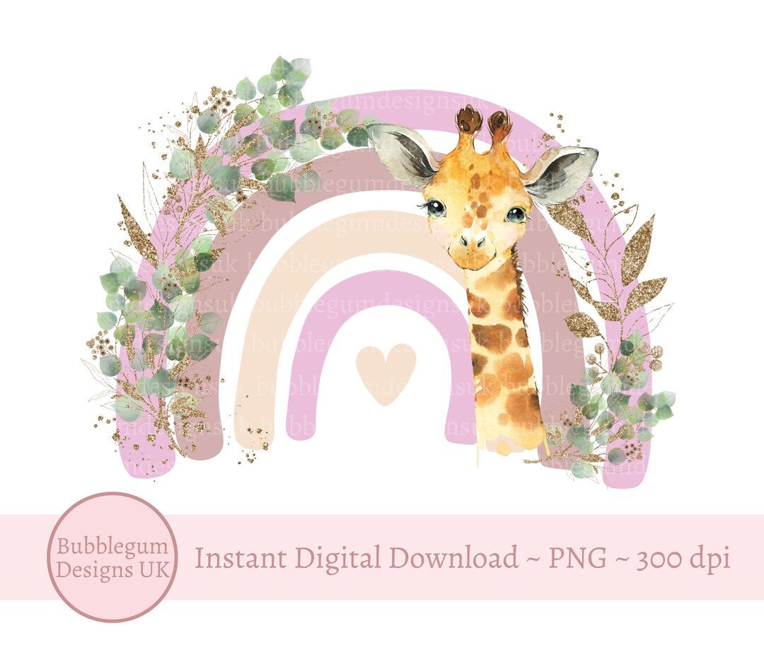 Pink Giraffe Rainbow PNG, Cute Giraffe Clipart, New Baby Card Design ...