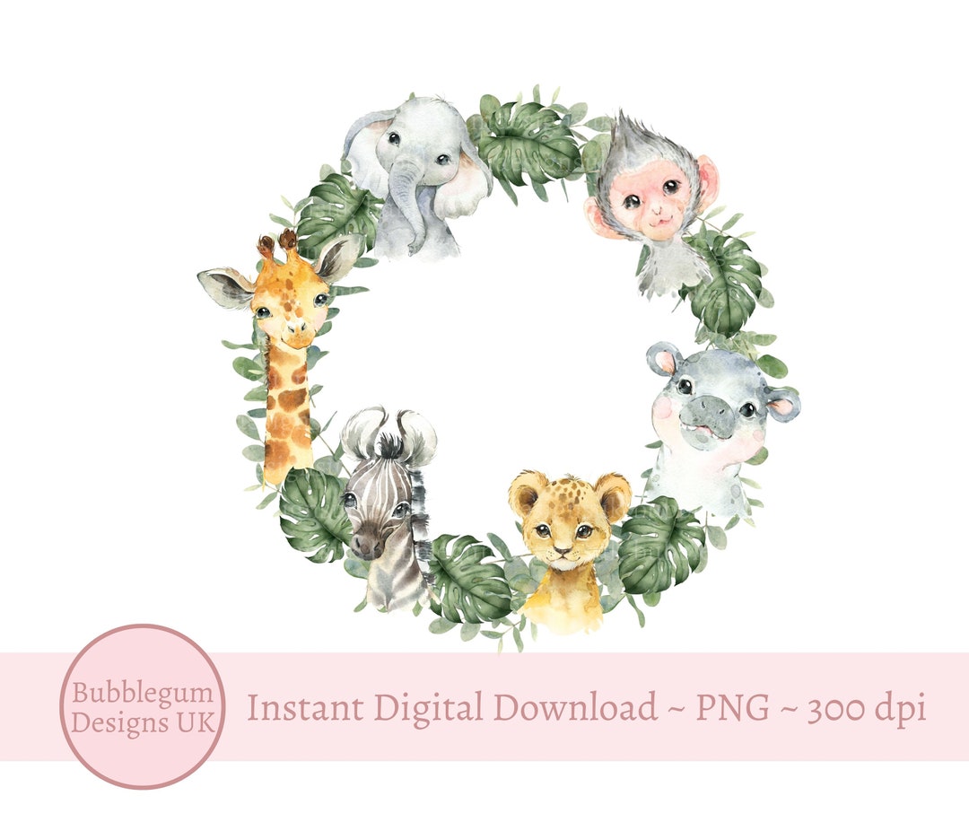 Safari Animals Wreath PNG, Wild One, Two Wild, Safari Birthday ...