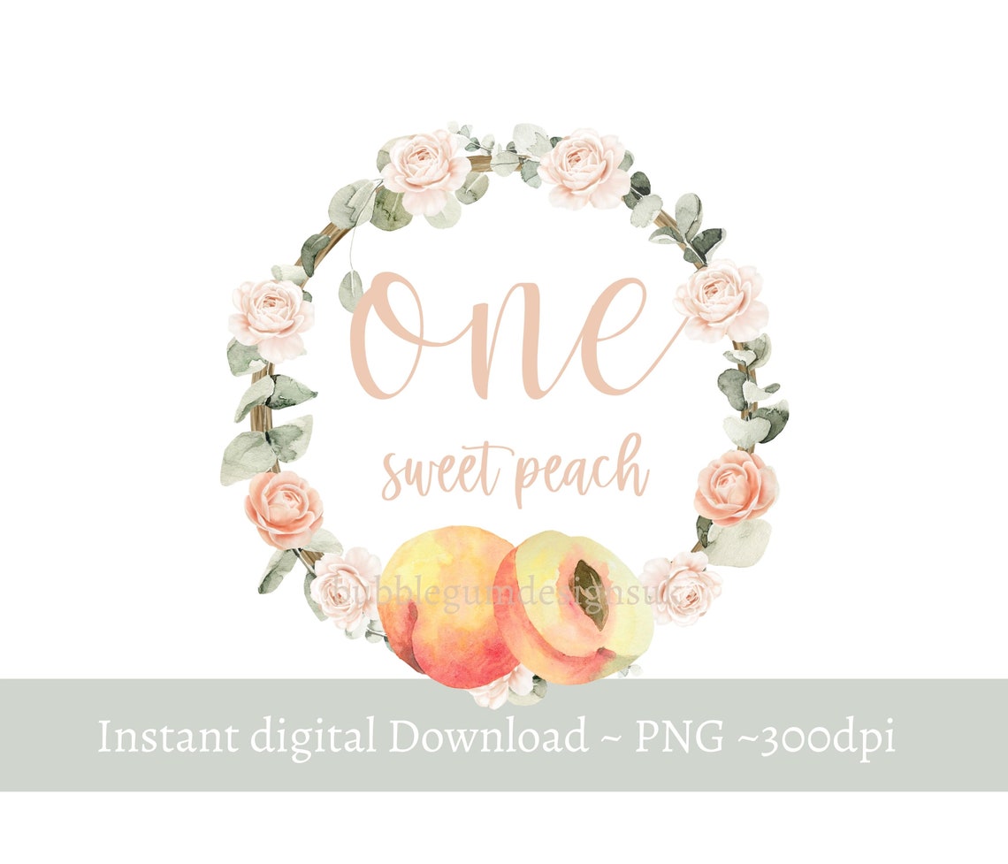 One Sweet Peach Wreath PNG Watercolor Peaches & Roses Baby - Etsy