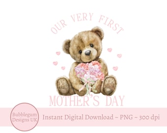 Pink Teddy Bear Rainbow Mothers Day Sublimation Design, Love You Mummy ...