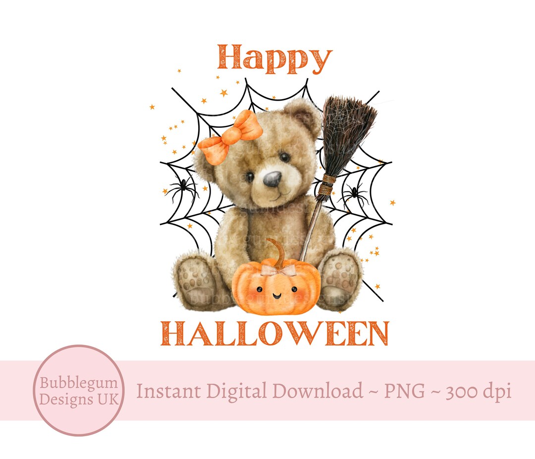Happy Halloween Bear & Pumpkin PNG, Teddy Bear Spiders Web Design ...