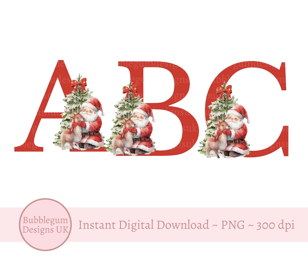 Santa & Reindeer Christmas Red Alphabet PNG, Christmas 26 Individual ...