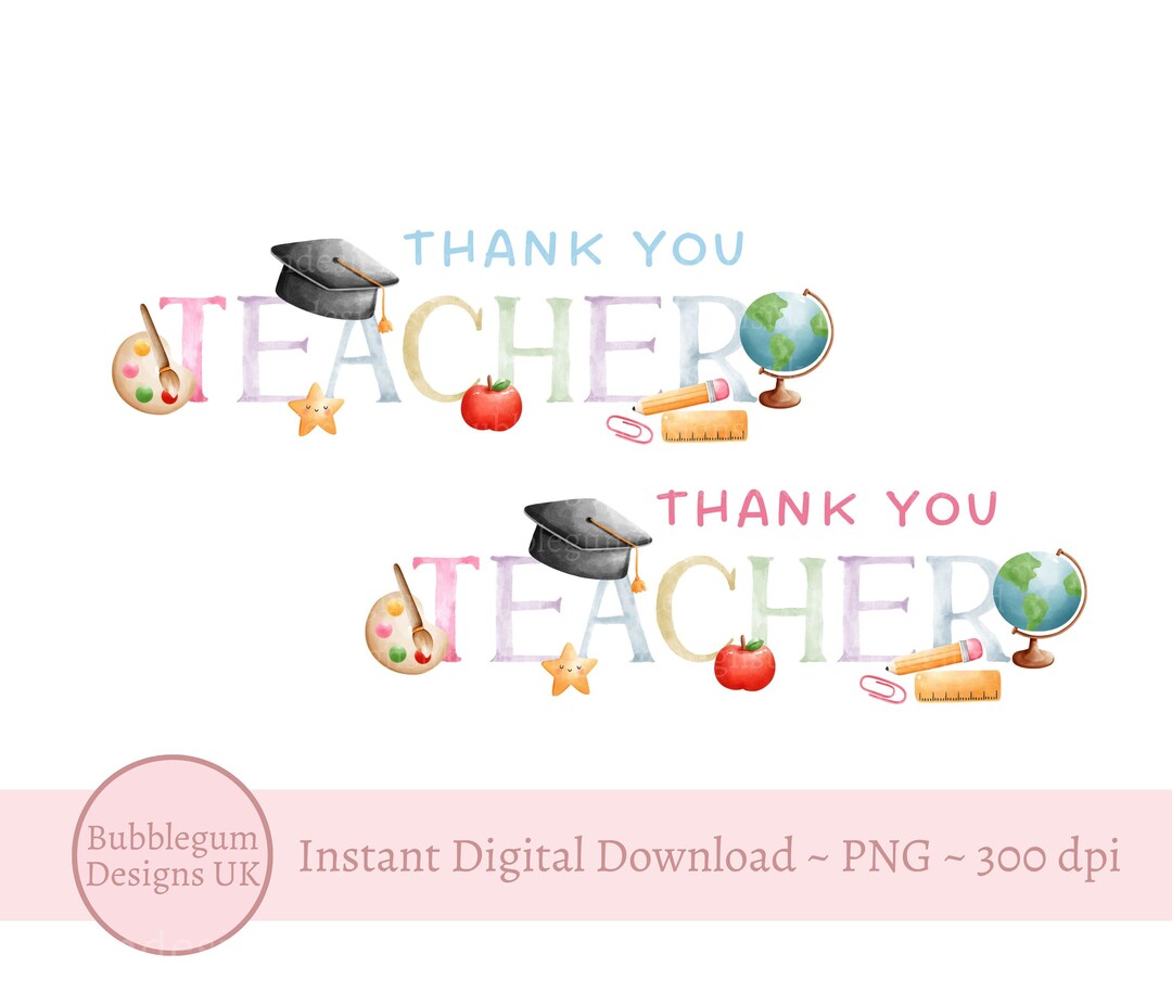 Set of 2 Thank You Teacher PNG, Teacher Sublimation Design, Thank You ...