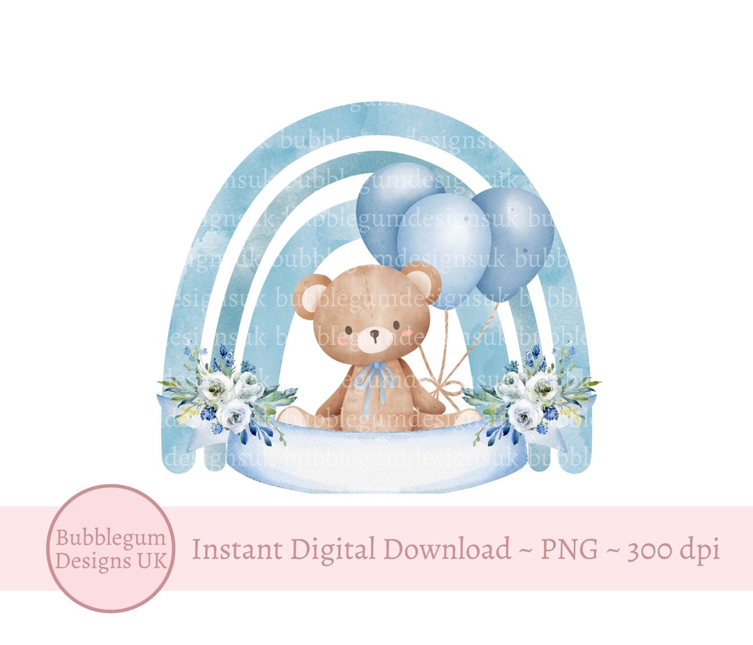 Teddy Bear Blue Balloons & Rainbow PNG, Teddy Bear Clipart, Teddy Bear ...