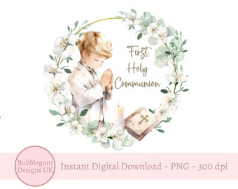 First Holy Communion Cross Chalice PNG, Boy 1st Communion Sublimation ...