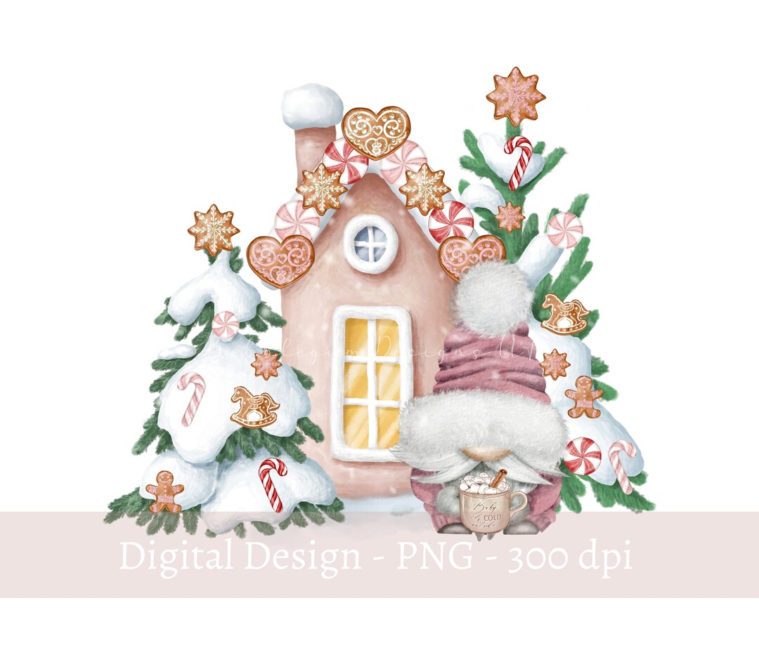 Pink Gnome Gingerbread House Christmas PNG Christmas - Etsy