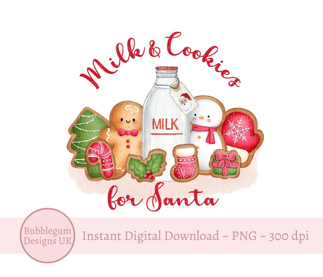 Milk & Cookies for Santa PNG, Christmas Eve Sublimation Design ...