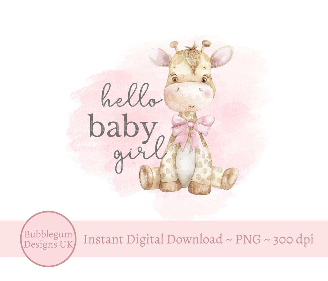 Hello Baby Girl Pink Giraffe PNG, New Baby Sublimation Design, Baby ...