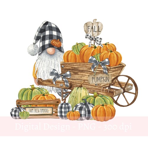 Fall Gnome PNG clipart Autumn Pumpkin Truck hand drawn watercolor ...