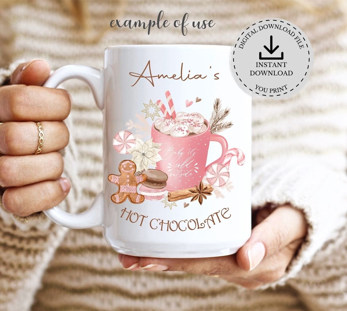 Pink Gingerbread & Hot Cocoa Mug PNG Pink Christmas | Etsy