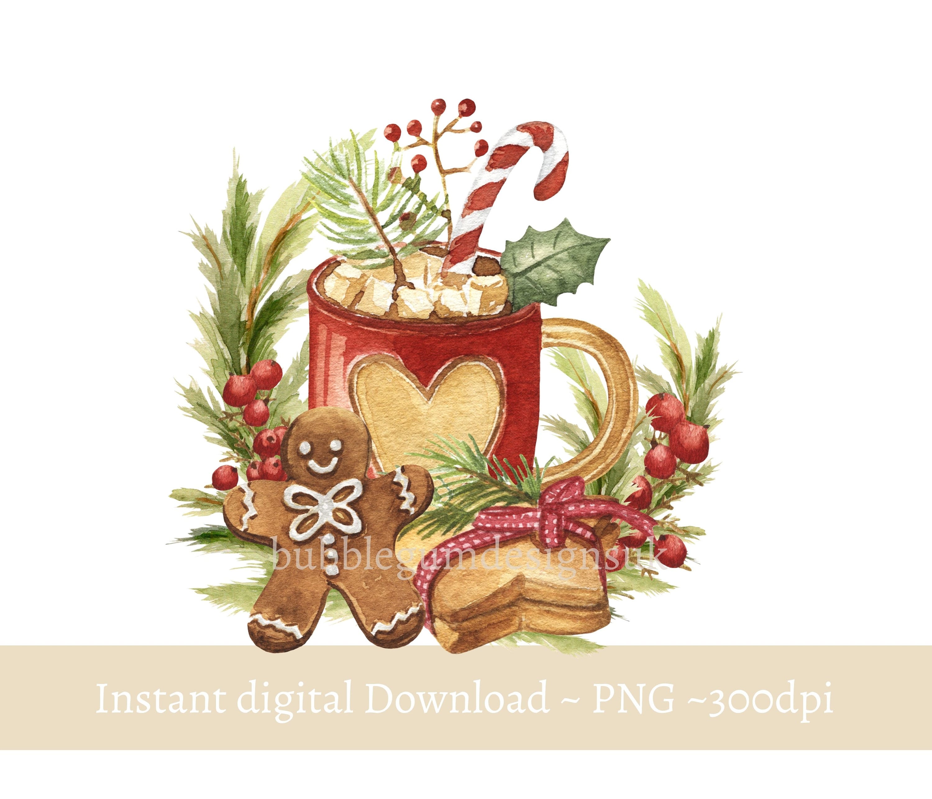Hot Cocoa & Gingerbread Christmas PNG Christmas Gingerbread | Etsy