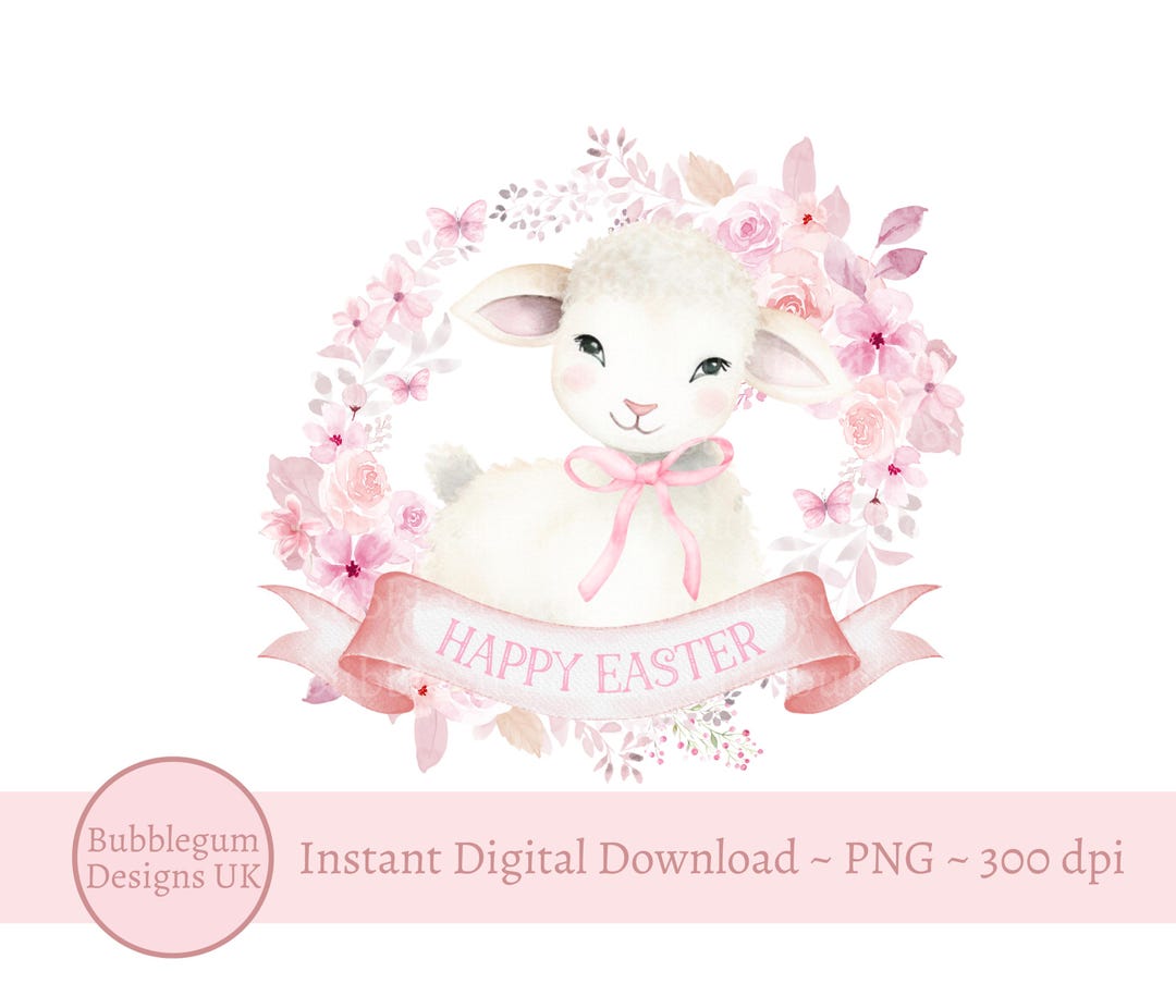 Happy Easter Lamb Floral Wreath PNG, Spring Lamb Sublimation Design ...