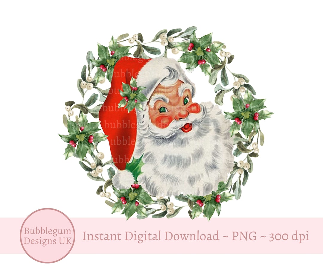 Santa Christmas Wreath PNG Christmas Clip Art Vintage Santa - Etsy