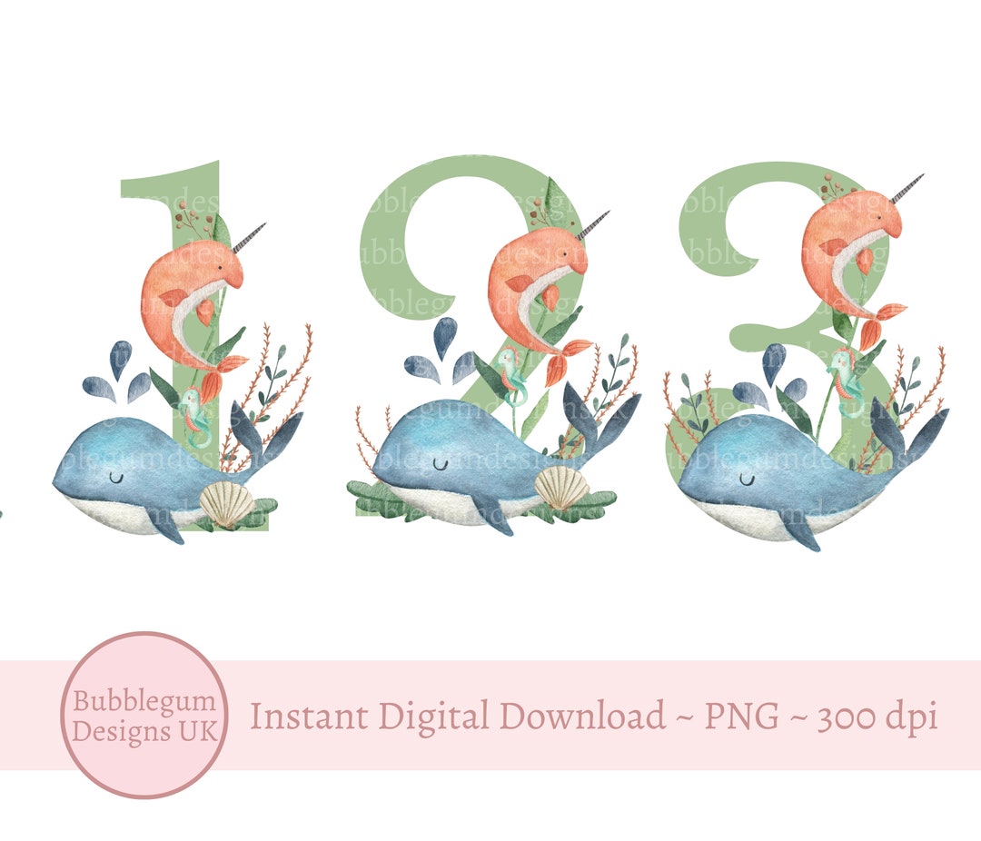 Under the Sea Number Bundle Ages 1 2 3 Sublimation Design, Sea Life PNG ...