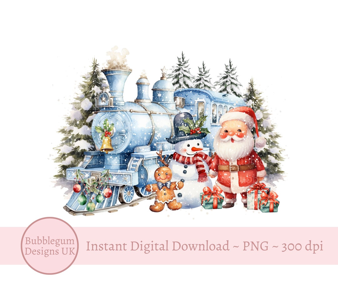 Blue Christmas Train Sublimation Design, PNG, 1st Christmas, Santa Sack ...