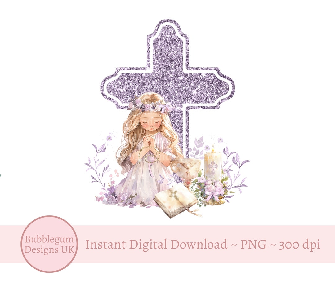 First Holy Communion Cross PNG, Girls 1st Communion Sublimation Design ...