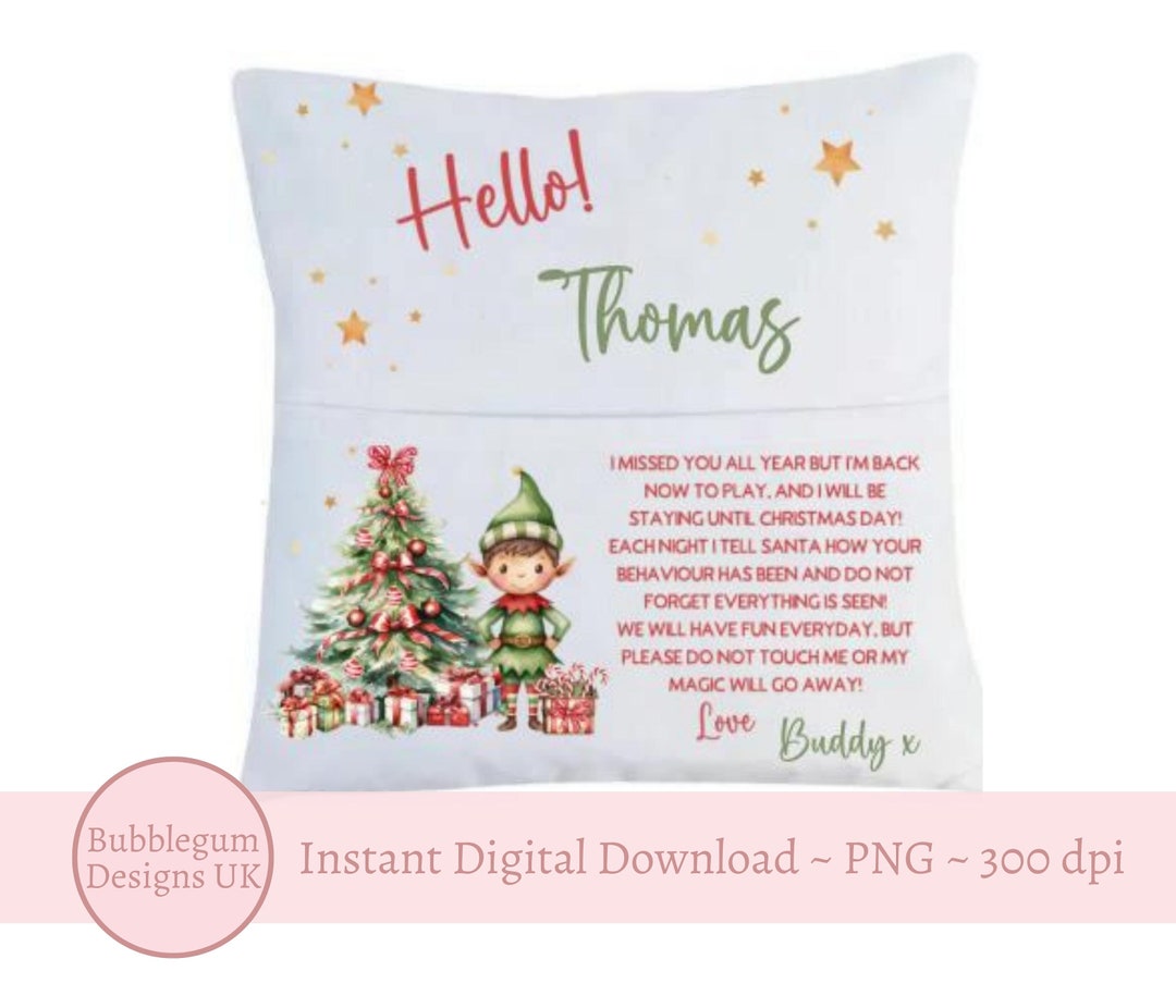 Christmas Elf Book Pillow PNG, Christmas Boy Elf & Tree Pocket Pillow ...