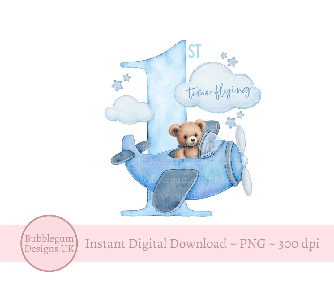 First Time Flying PNG, Blue Aeroplane & Bear 1st Holiday Design ...
