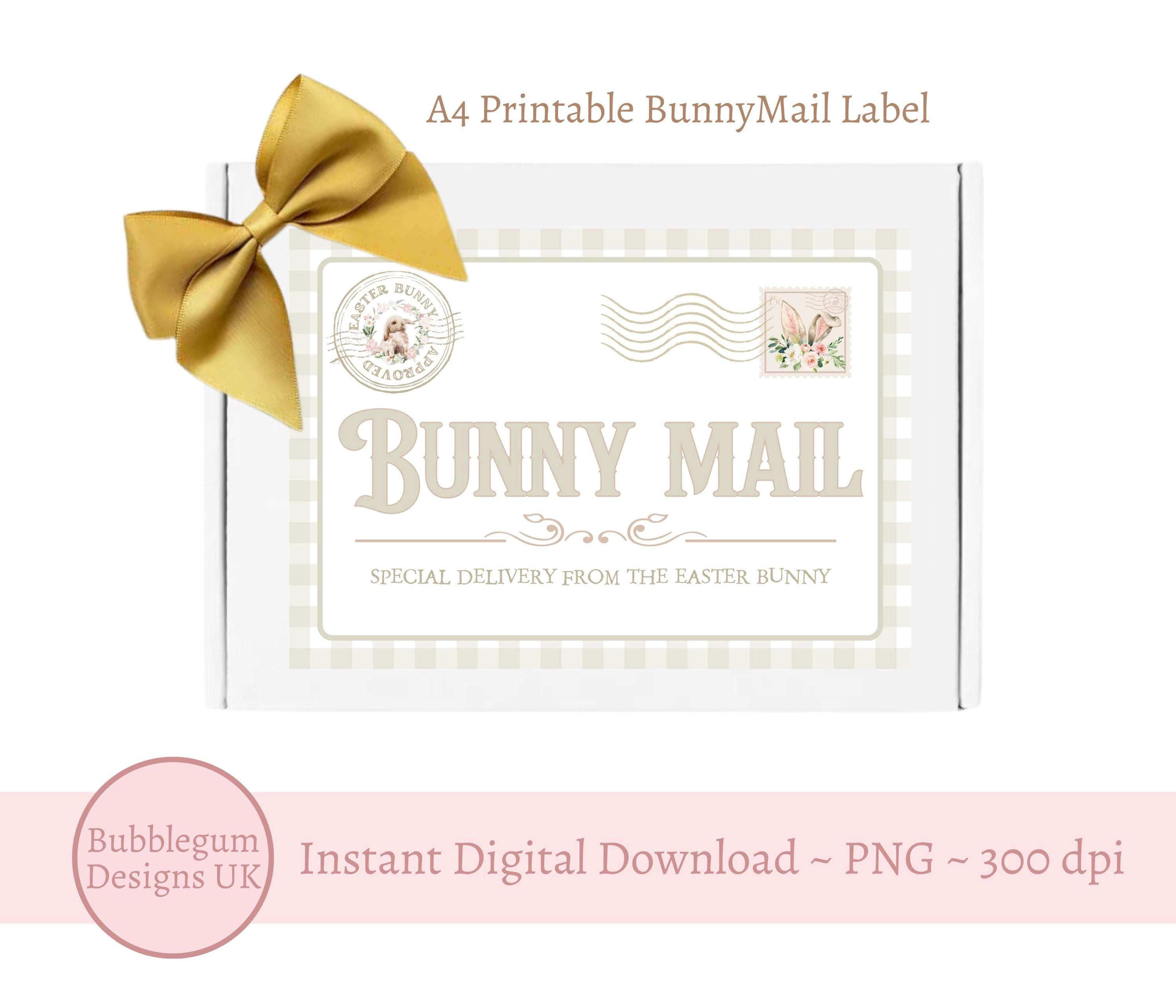 A4 Green Printable Easter Bunny Mail Shipping Label JPG, Easter Bunny ...