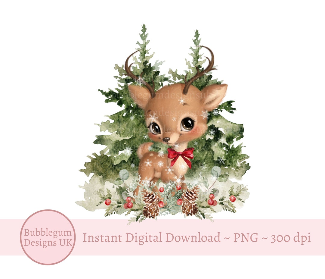 Baby Deer Christmas Forest PNG, Christmas Deer Clip Art, Christmas ...