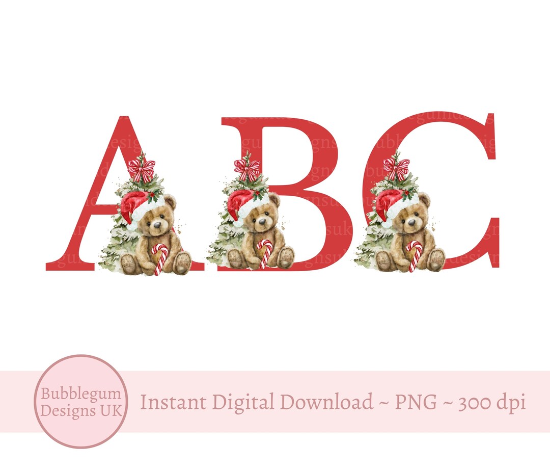 Christmas Teddy Bear Red Alphabet PNG, Christmas 26 Individual Letters ...