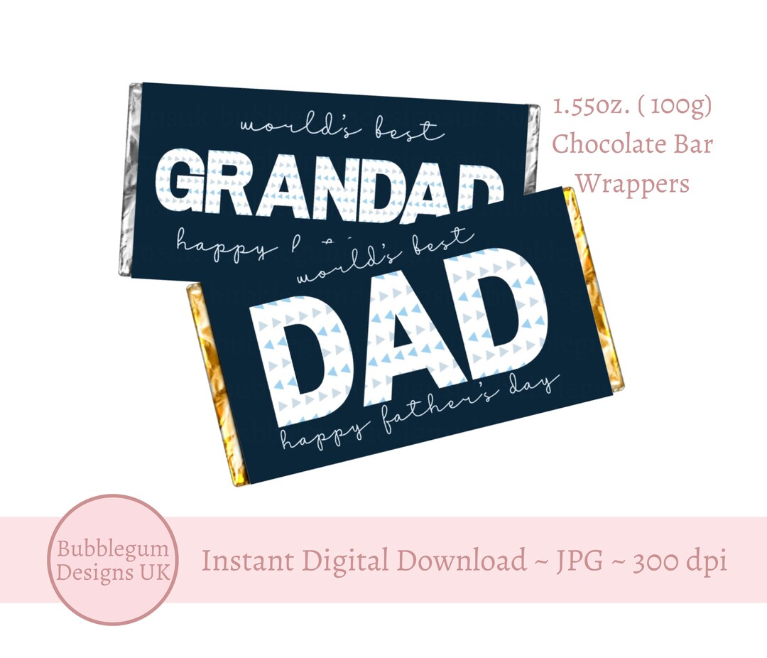 2 X Printable Father's Day Chocolate Bar Wrappers, World's Best Dad ...