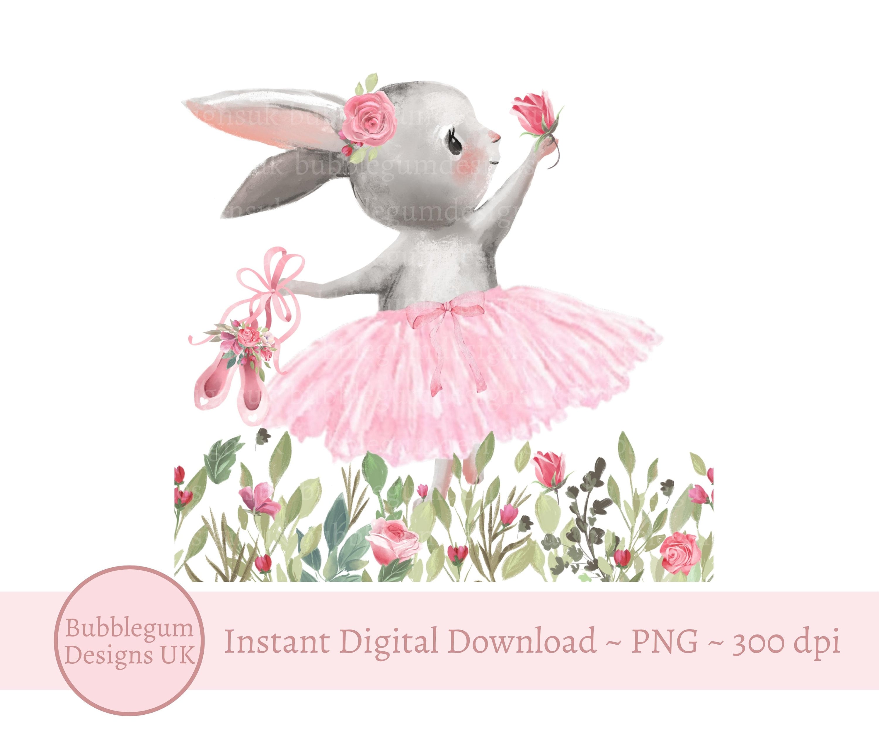 Pink Tutu Bunny in Wildflowers PNG Sublimation Design New - Etsy