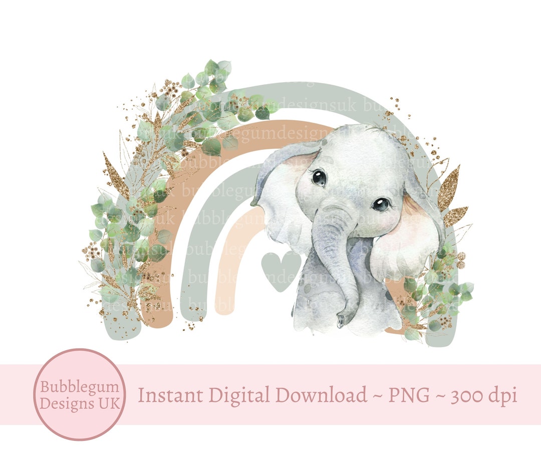 Neutral Elephant Rainbow PNG, Cute Elephant Clipart, New Baby Card ...