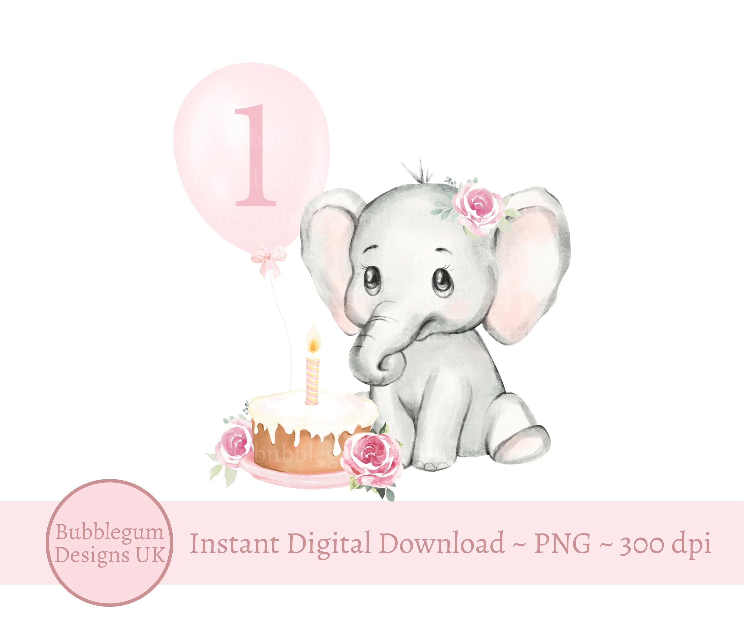 Baby Elephant 1st Birthday PNG Watercolor Elephant Birthday - Etsy UK